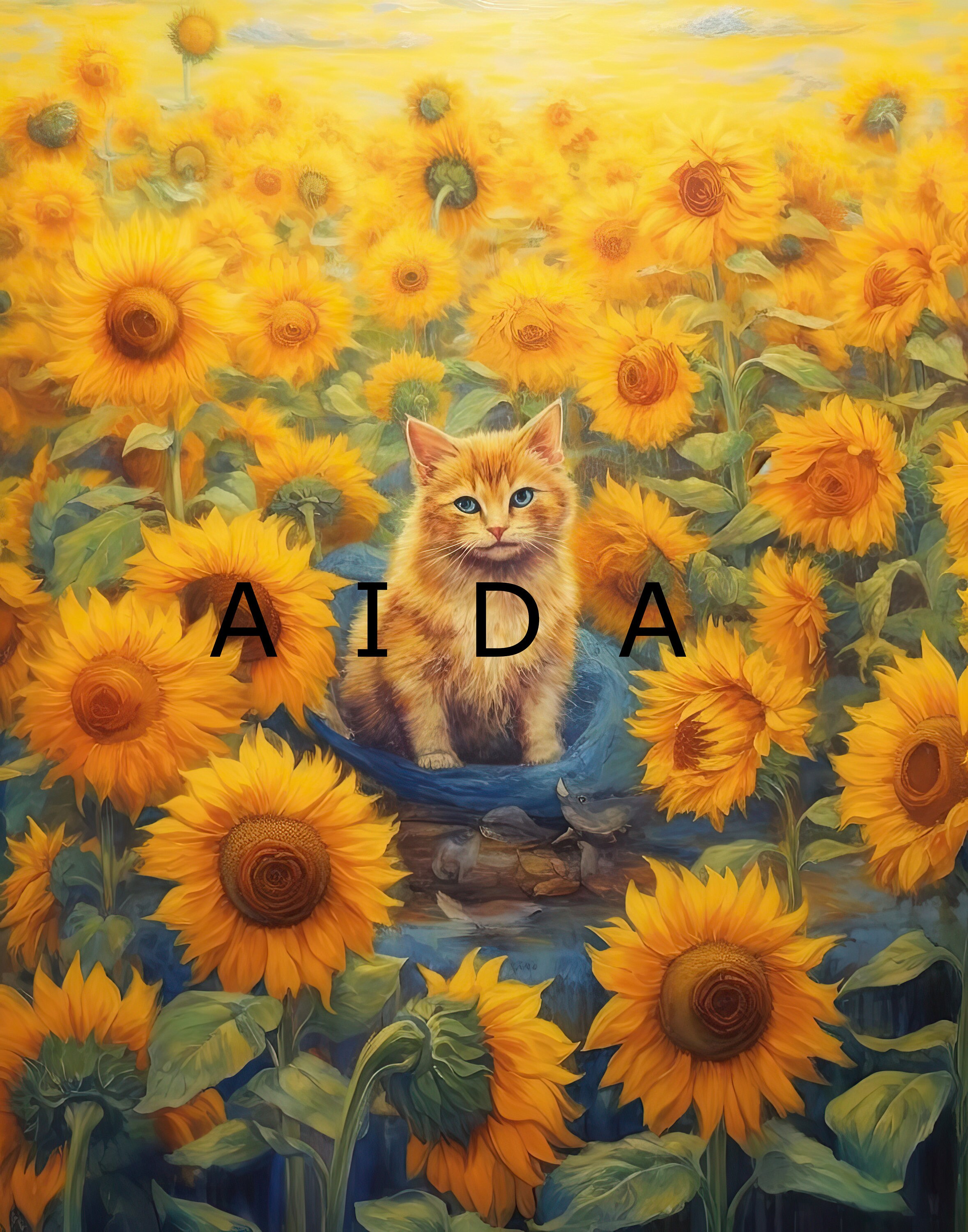 Sunflower Cats Farmhouse Digital Wall Print Art,3 AI Oil Abstract ...