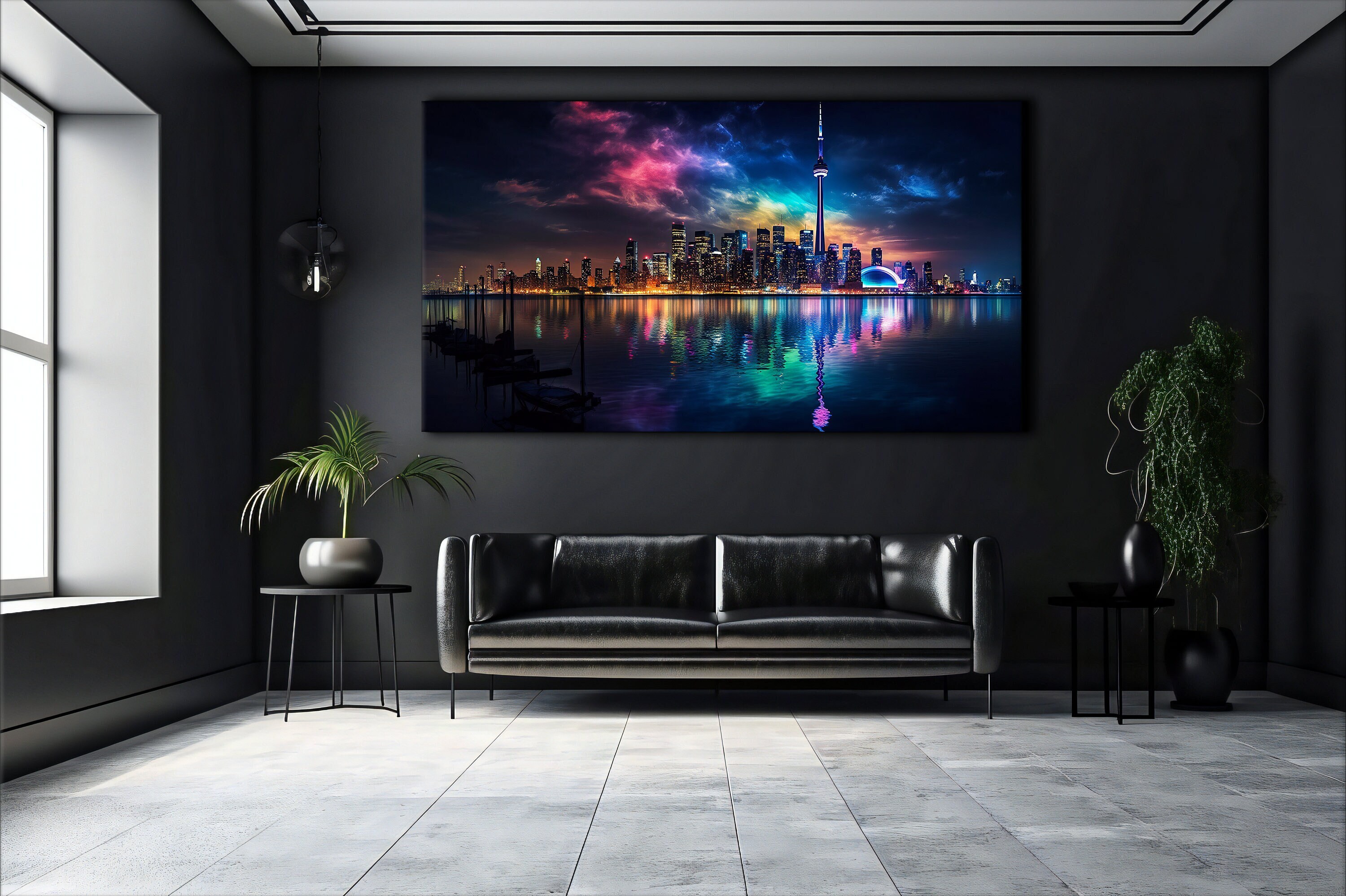 Toronto Skyline Framed Night Photo Colorful Cityscape Canvas - Etsy