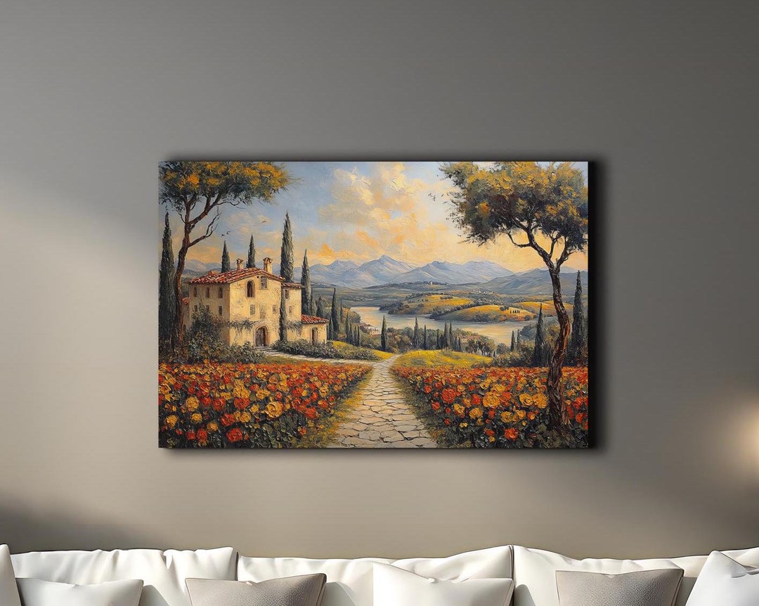 Tuscan Valley Canvas Print: Rustic Italian Landscape Wall Art - Etsy
