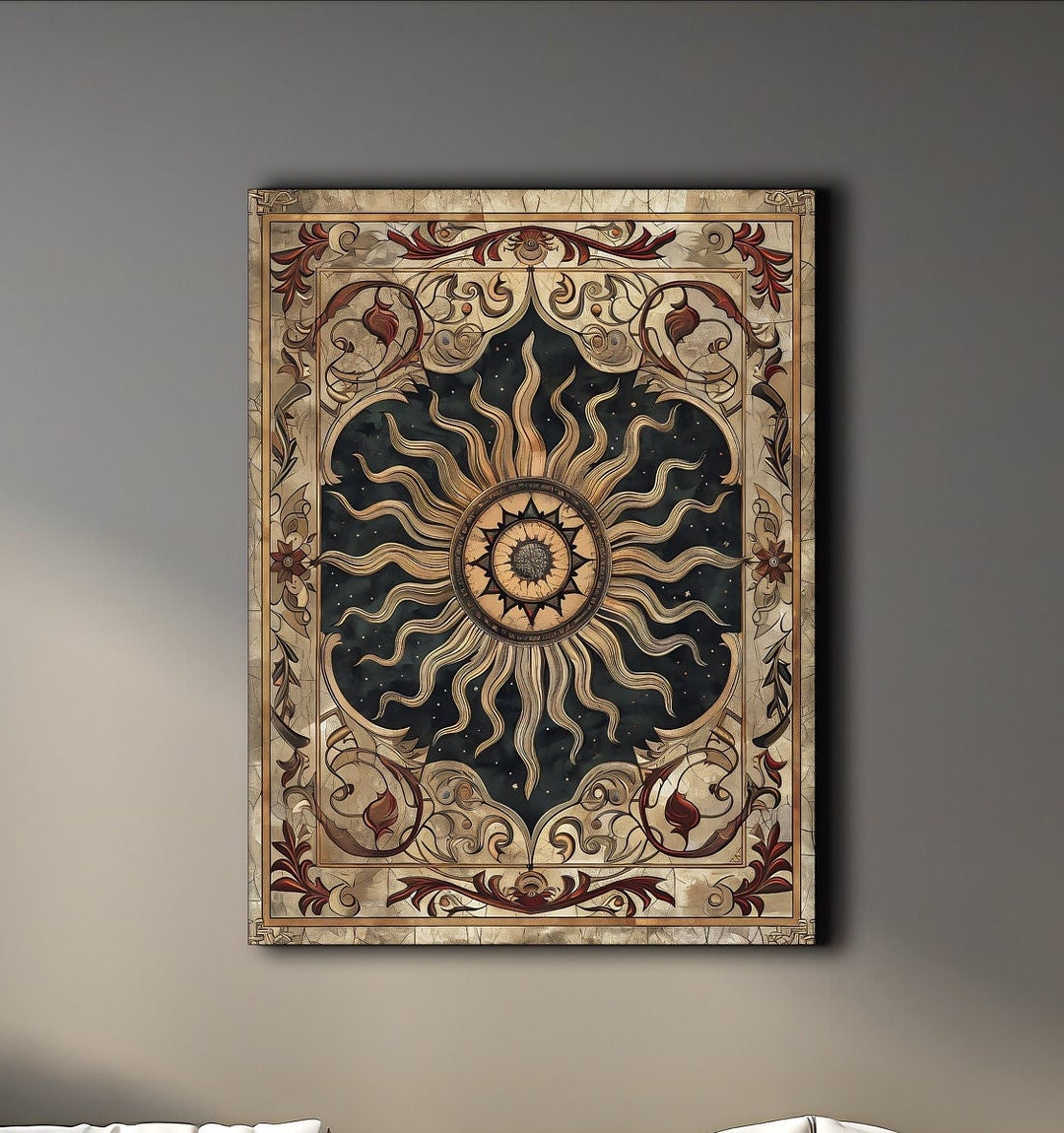 Ornate Sunburst Wall Art, Baroque Sun Painting, Fine Art Canvas Print ...