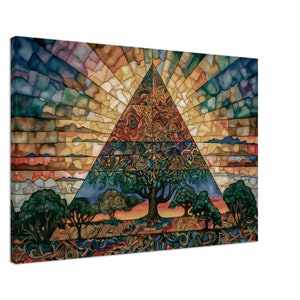 Tree of Life Pyramid, Stained Glass Canvas Print, Yggdrasil ...