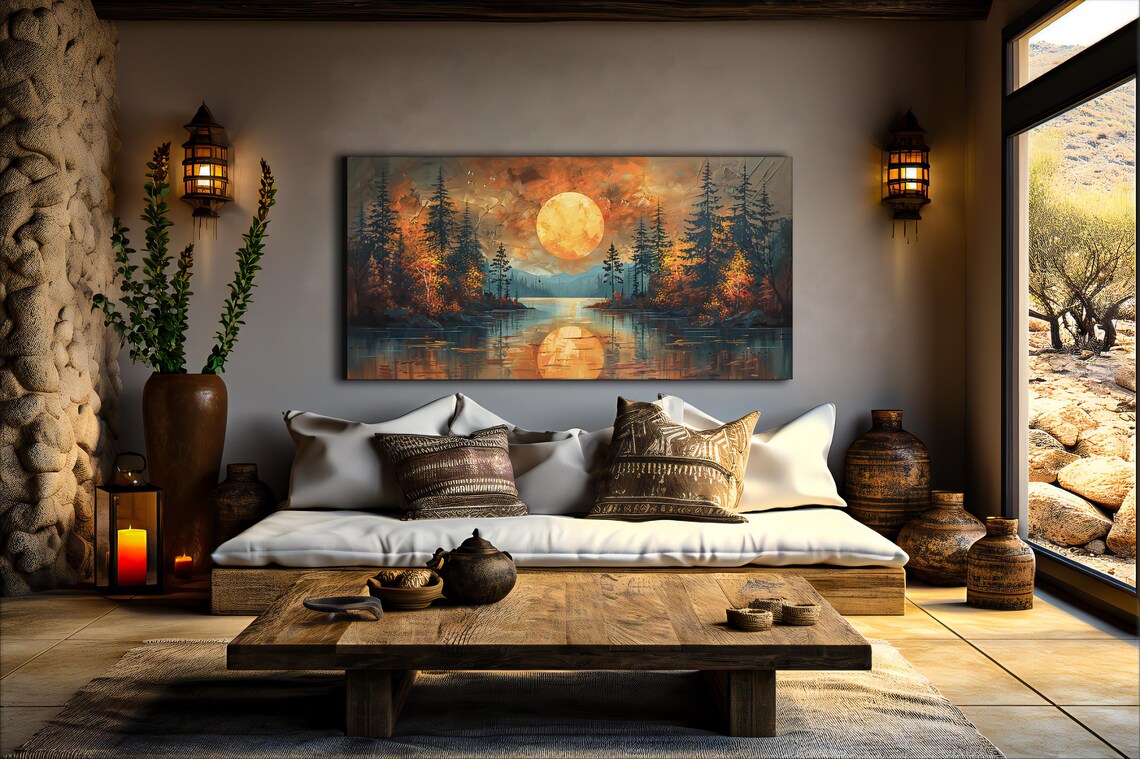 Autumn Sunset Lake Canvas Print: Rustic Golden Hour Forest Wall Art - Etsy
