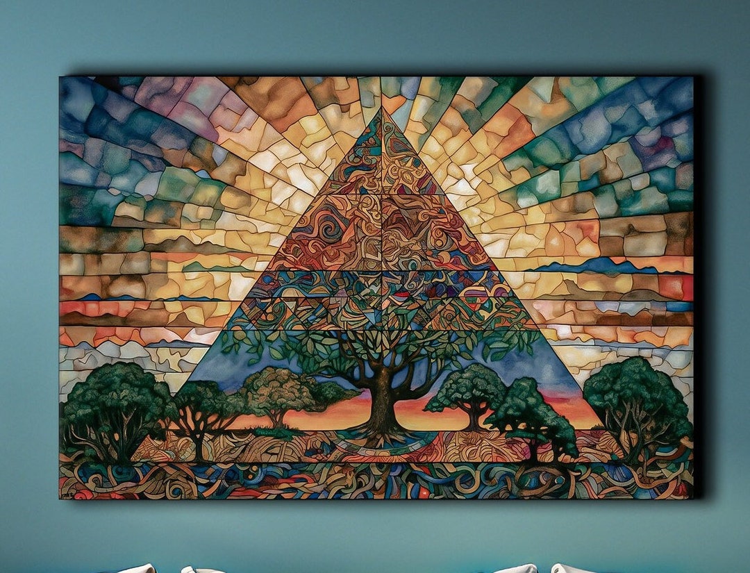 Tree of Life Pyramid, Stained Glass Canvas Print, Yggdrasil ...
