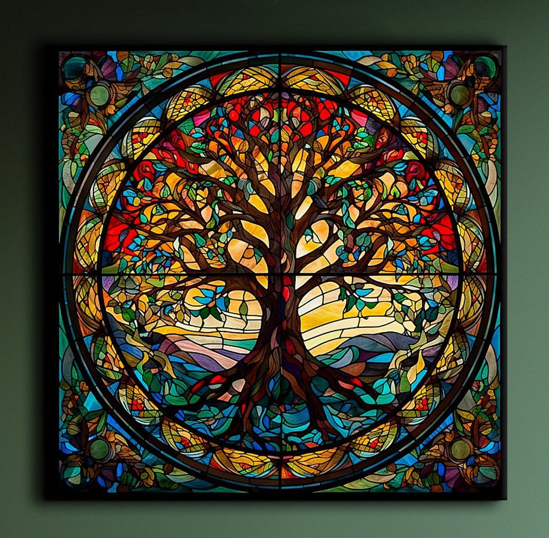 Tree of Life Mandala, Yggdrasil Painting Canvas, Stained Glass Print ...