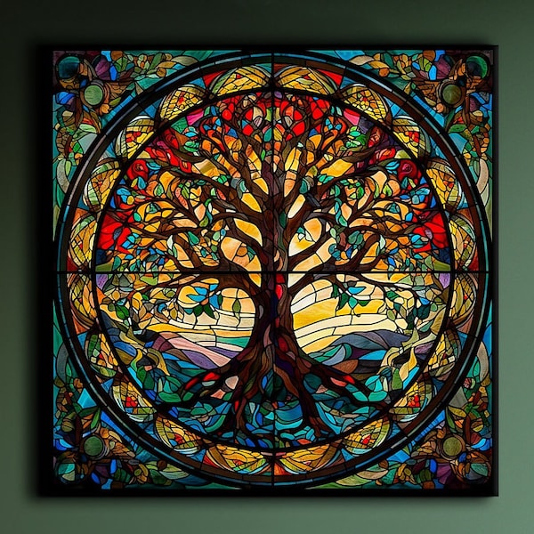 Stained Glass Tree of Life Print Large Wall Art For - Etsy