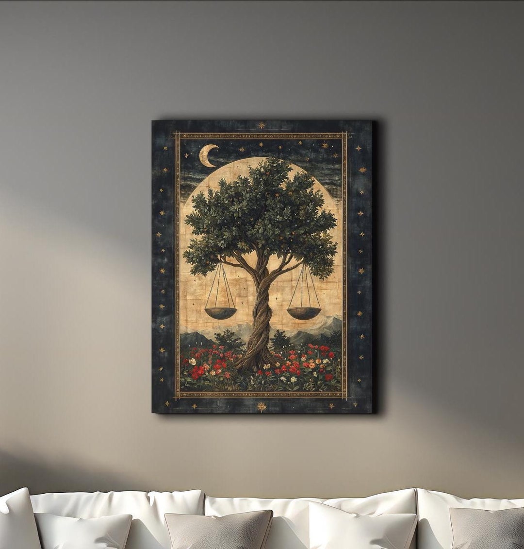 Tree of Justice Canvas Print, Bohemian Zodiac Libra Wall Art, Mystical ...