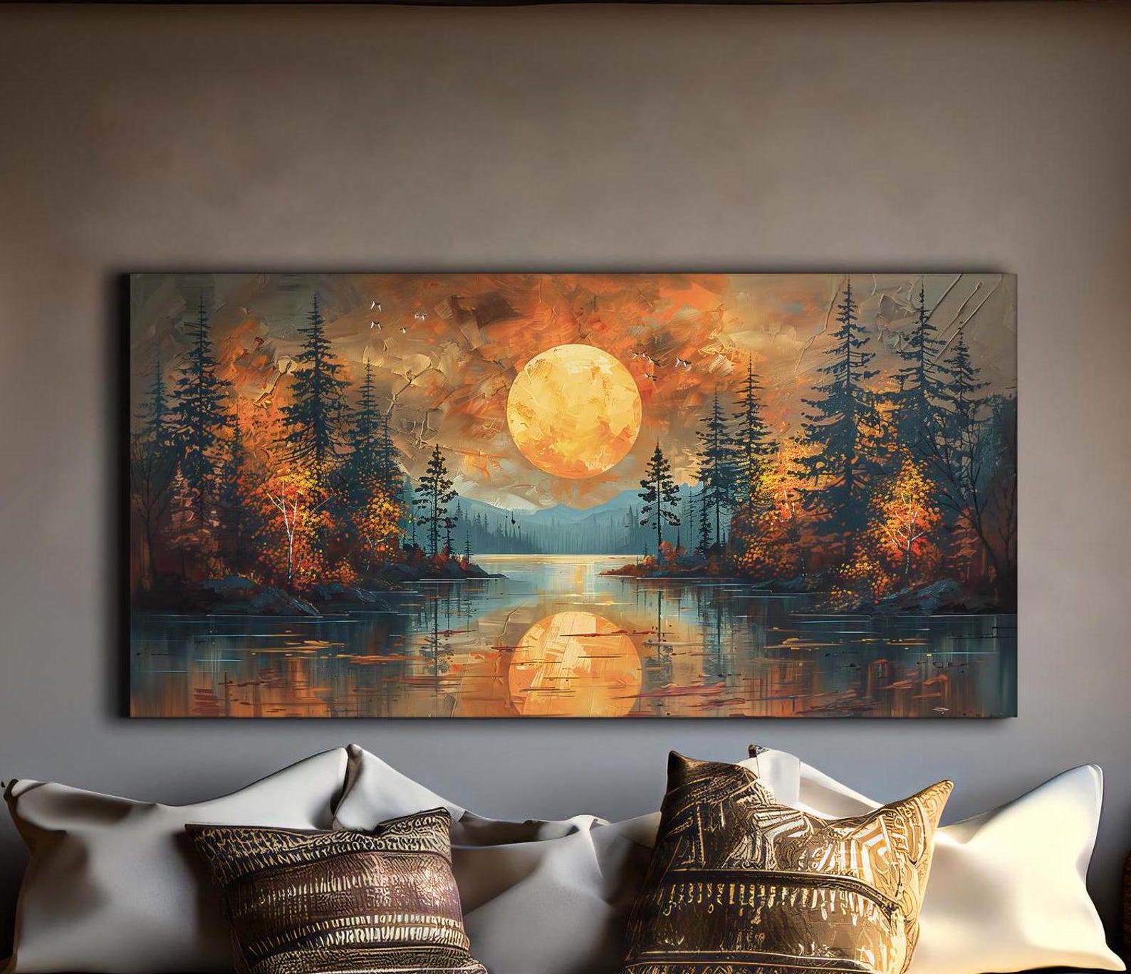 Autumn Sunset Lake Canvas Print: Rustic Golden Hour Forest Wall Art - Etsy