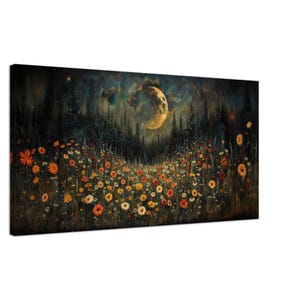 Wildflower Moon Pine Tree Painting, Alpine Forest Canvas Print ...