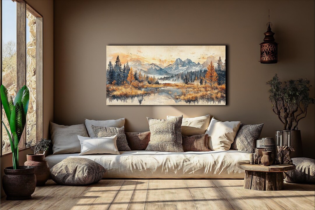 Watercolor Alpine Canvas Print: Mountain Forest Autumn Landscape - Etsy UK