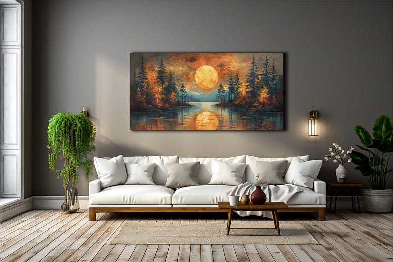 Autumn Sunset Lake Canvas Print: Rustic Golden Hour Forest Wall Art - Etsy