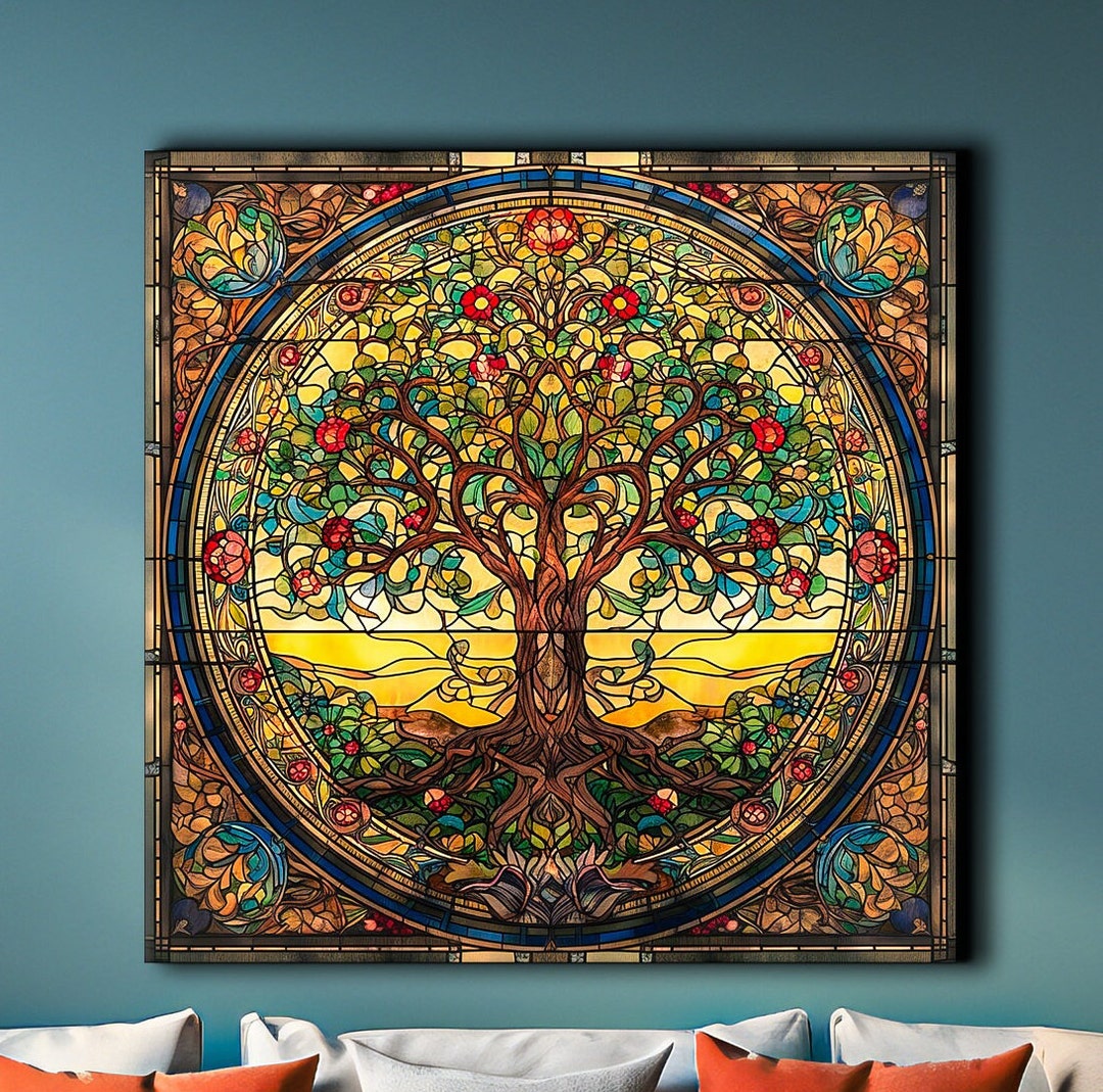 Tree of Life Stained Glass, Yggdrasil Wall Art, Celtic Wall Art, Fine ...