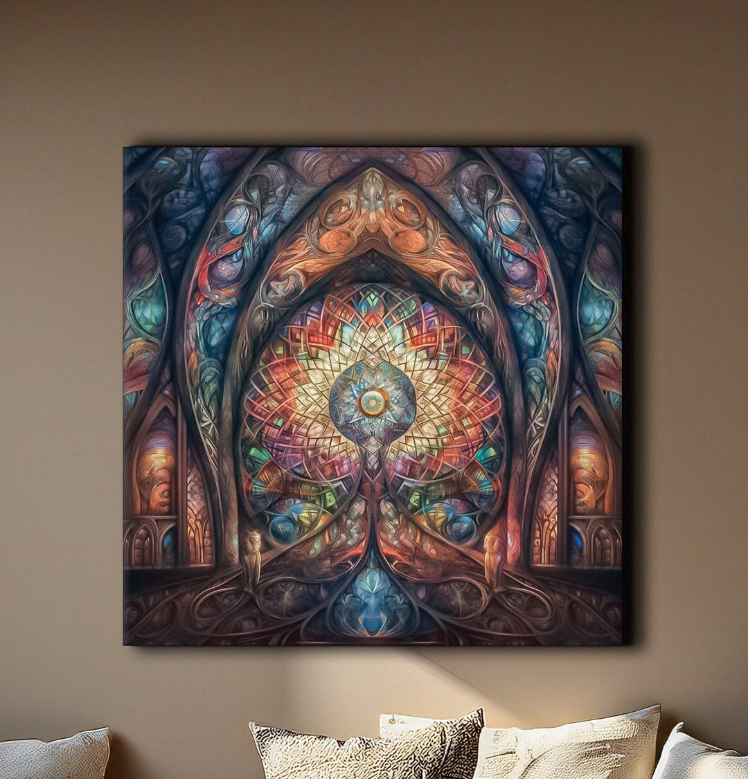 Gothic Mandala Art Print, Sacred Geometry Canvas, Spiritual Cathedral ...