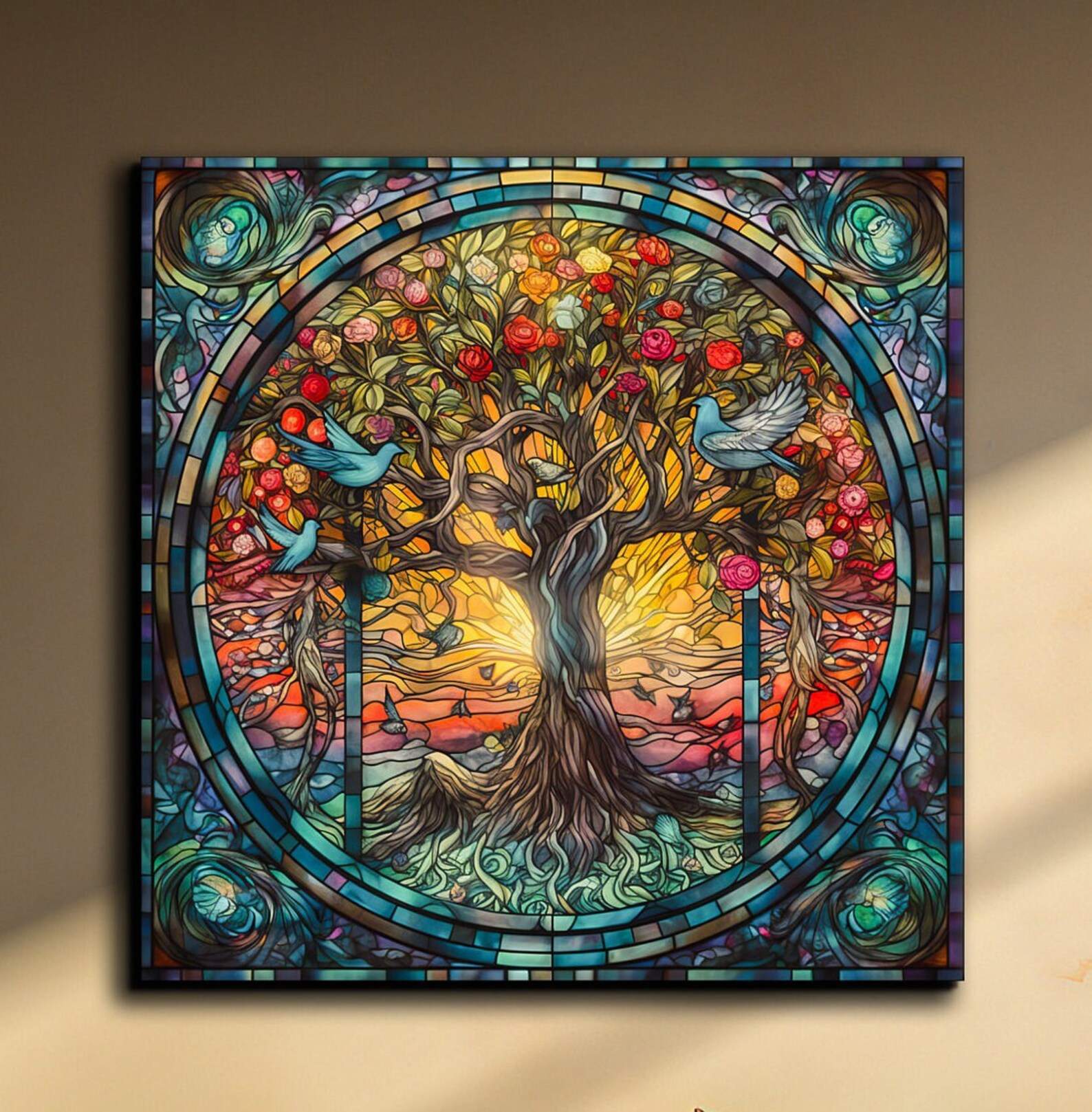 Yggdrasil Tree of Life Stained Glass Canvas Print Crimson - Etsy
