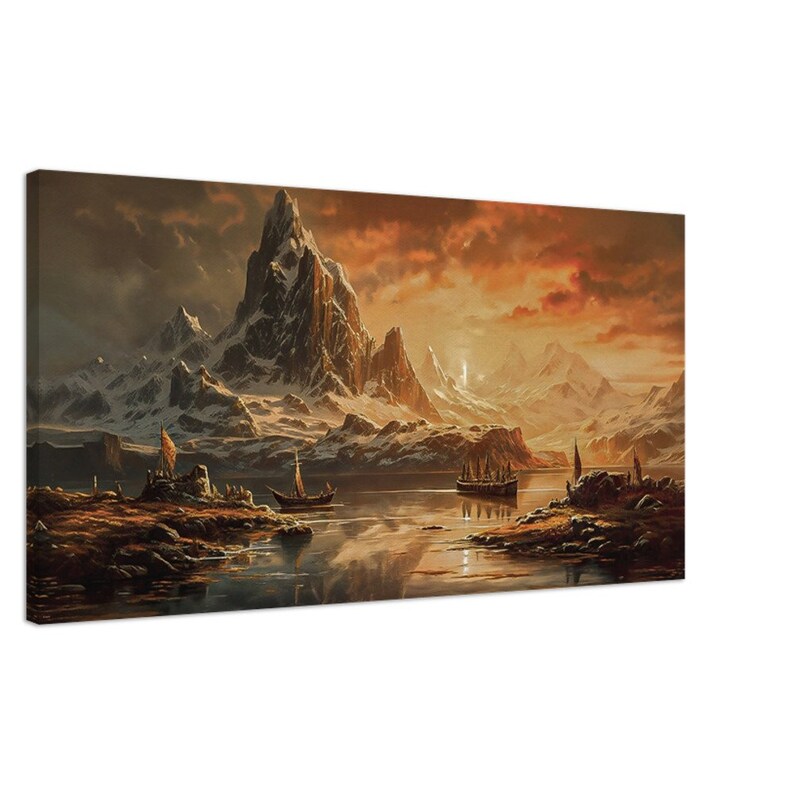 Viking Ships Canvas Print: Mountain Ocean Renaissance Wall Art - Etsy