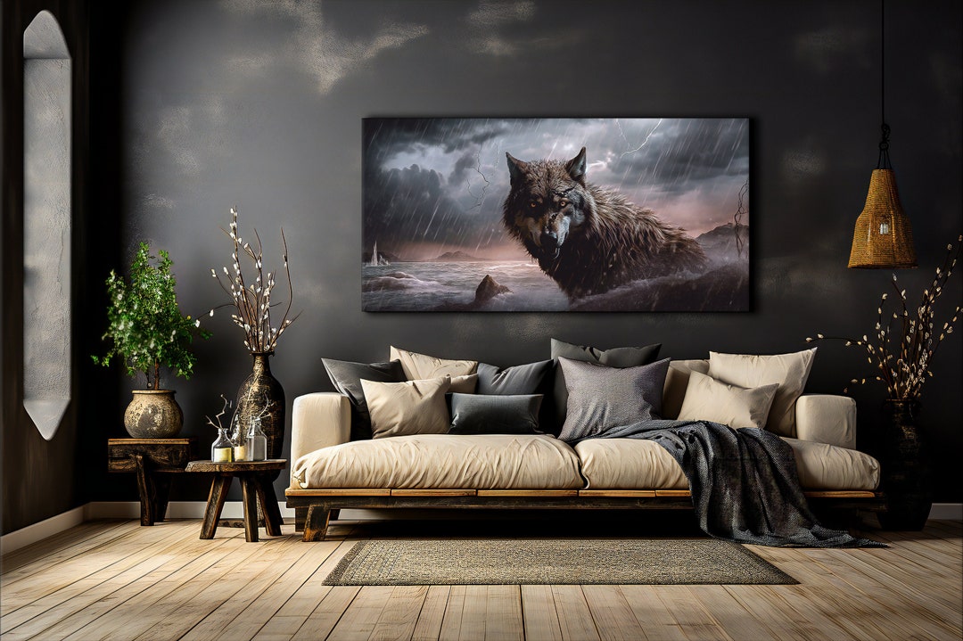 Storm Wolf Canvas Print, Thunder & Lightening Décor, Mystic Wildlife ...
