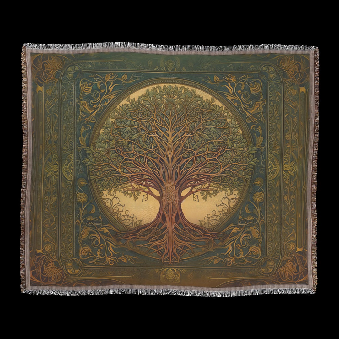 Tree of Life Throw Blanket, Woven Cotton Tapestry, Living Room Sofa ...