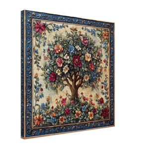 Colorful Floral Tree Canvas Print, Vintage Botanical Wall Art, Rustic ...