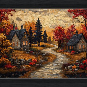 Framed Autumn Forest Cottagecore Painting, Pine Tree Foliage Canvas ...
