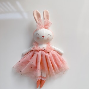 BIG DOLL- Handmade Bunny Doll With Floral Skirt, Linen Soft Fabric Doll ...