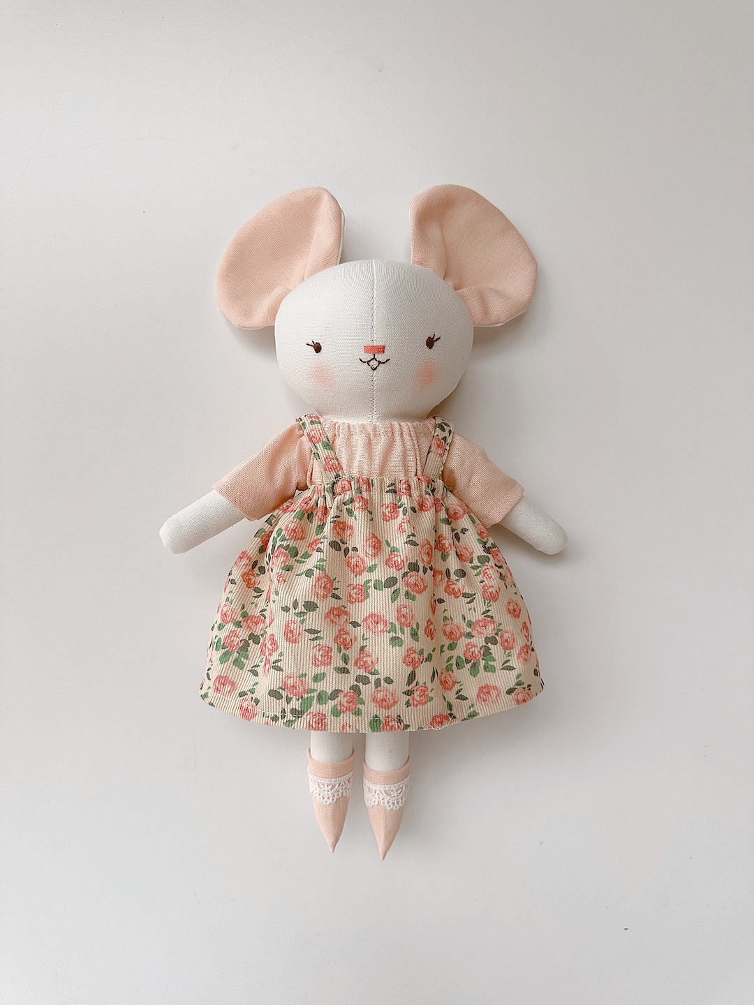 Mouse Doll, Fabric Rat Doll With Rose Dress, Soft Doll Nature Linen ...