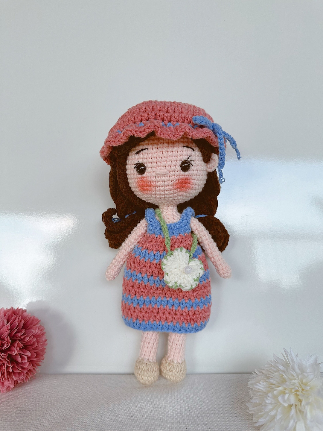 Princess Doll With Unique Dress, Brown Hair Doll, Crochet Handcraft ...