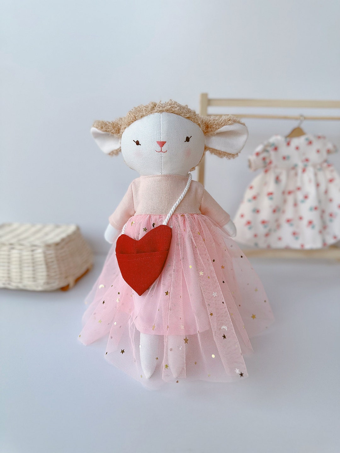 Handmade Sheep Doll, Lamb Soft Toy Linen Fabric Doll, Heirloom Handmade ...