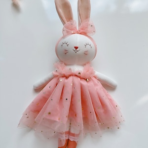 BIG DOLL- Handmade Bunny Doll With Floral Skirt, Linen Soft Fabric Doll ...