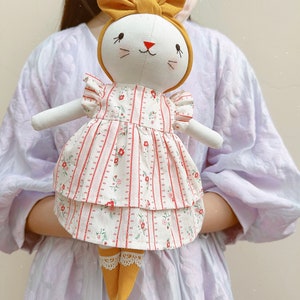Stuffed Animal Doll, Handmade Bunny Doll, Linen Soft Fabric Doll ...