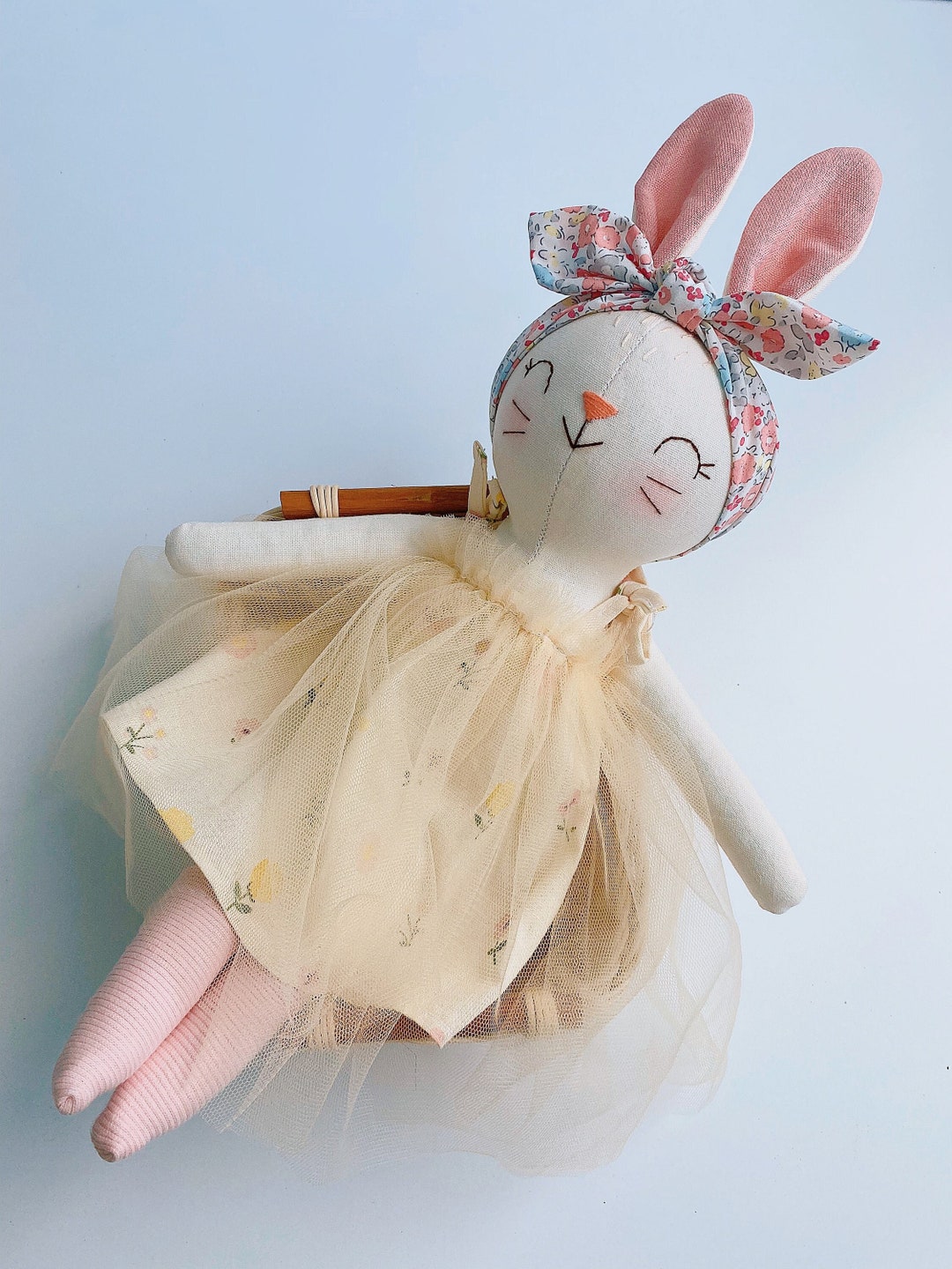 BIG DOLL Handmade Bunny Doll With Floral Skirt Linen Soft - Etsy