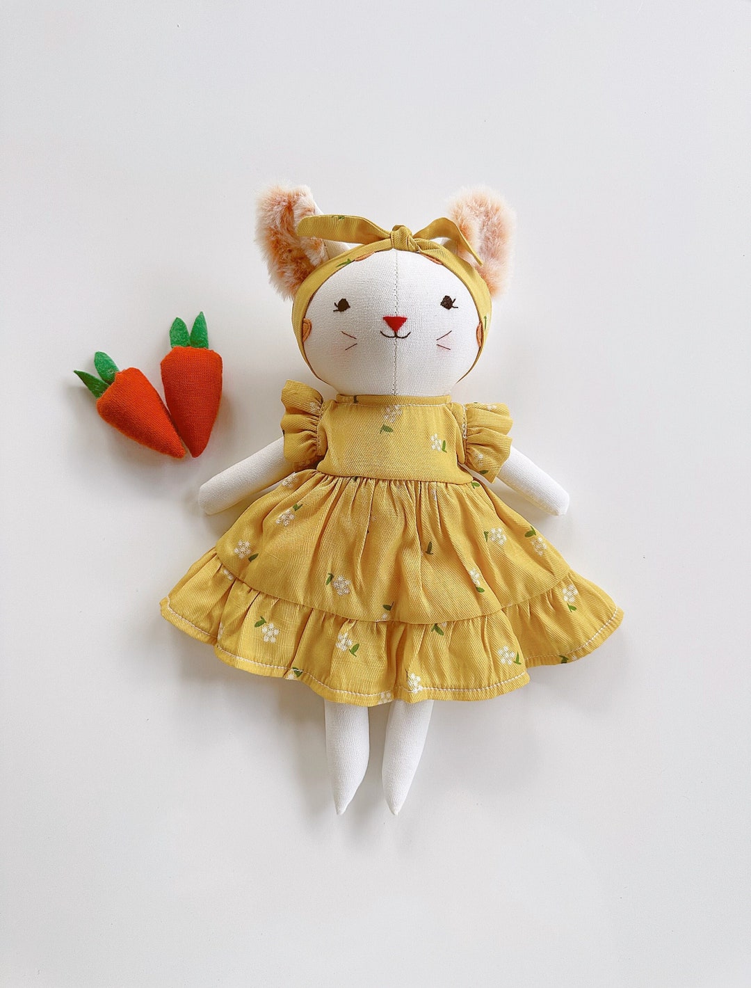 Cute Cat Doll, Kitty Doll With Yellow Sundress, Soft Doll Nature Linen ...