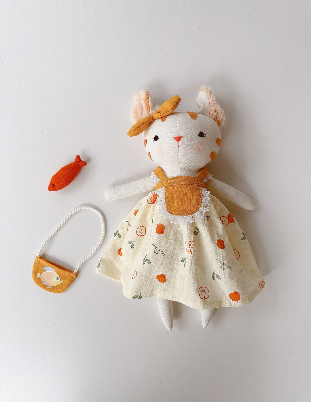 Handcrafted Cat Doll, Soft Doll Nature Linen Fabric, Handmade Stuffed ...