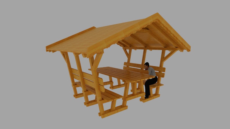 Seating Group, Bench With Roof, Diy, Blueprint, Plan, Garden Bench ...