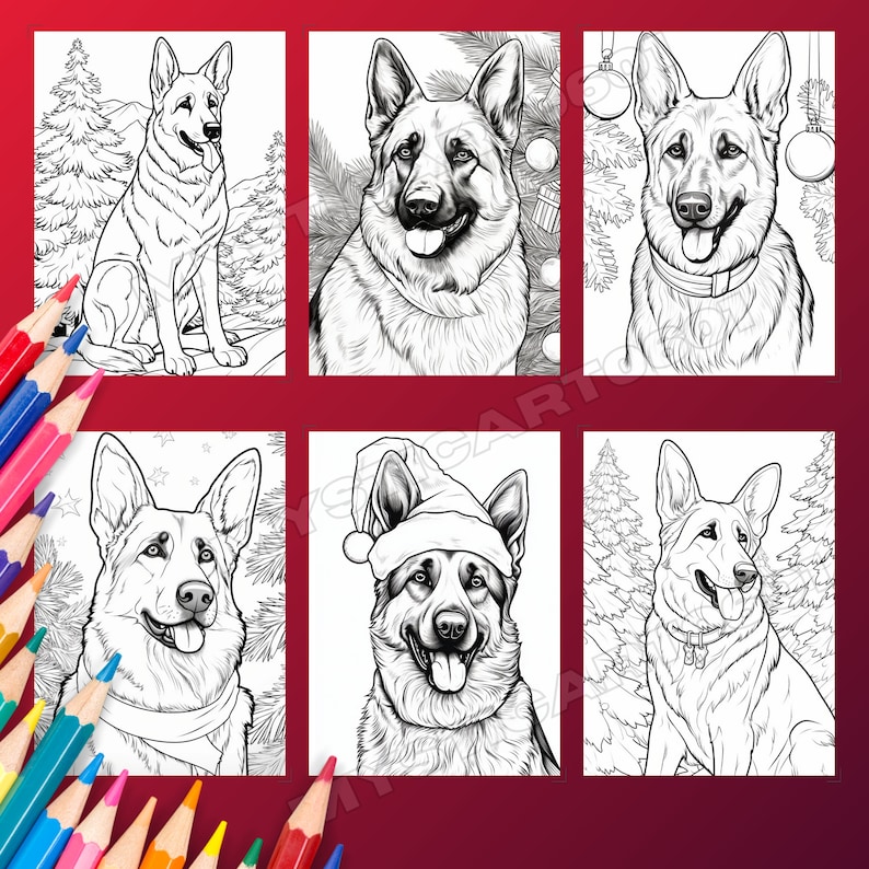 Christmas German Shepherd Coloring Book - 30 Pages (printable PDF) - Etsy