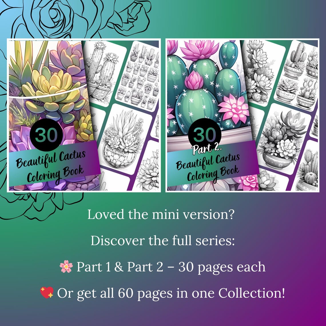 Beautiful Cactus Mini Coloring Book - 10 Page Grayscale Coloring Book ...
