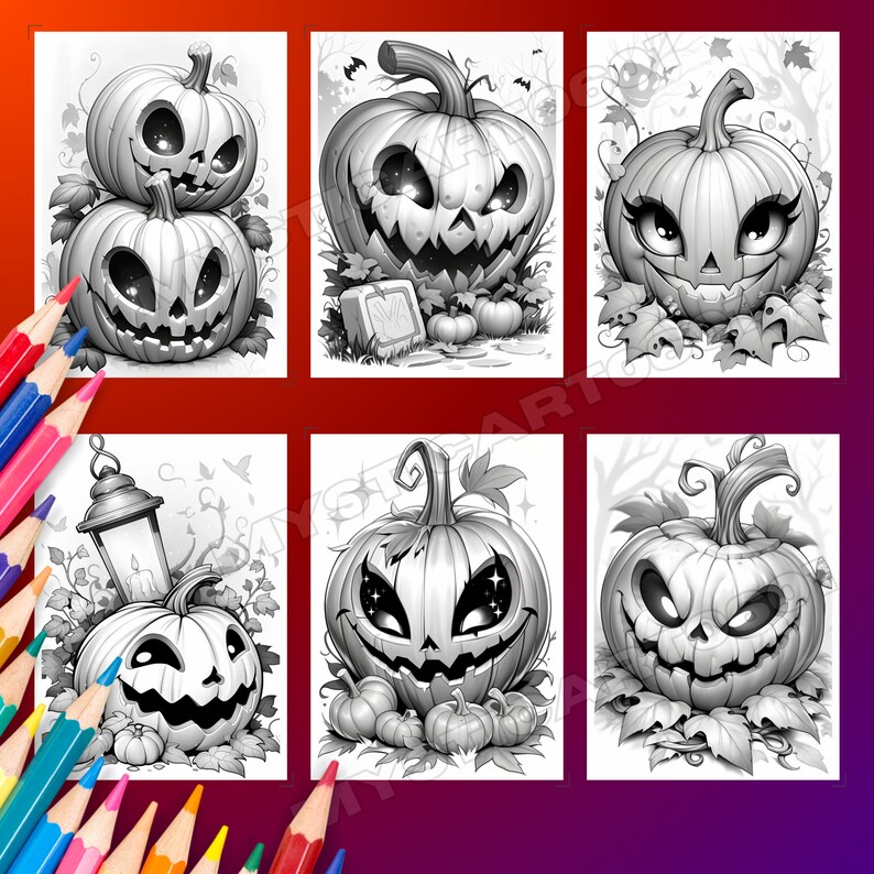 Halloween Pumpkins Coloring Book for Adults and Teens, 30 Grayscale ...