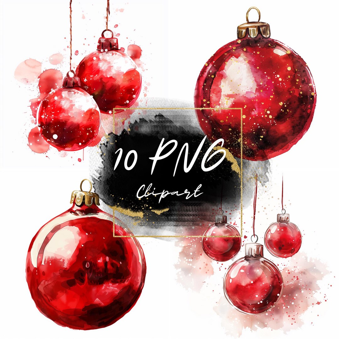 Red Watercolor Christmas Baubles Clipart, Elegant Festive Decorations ...