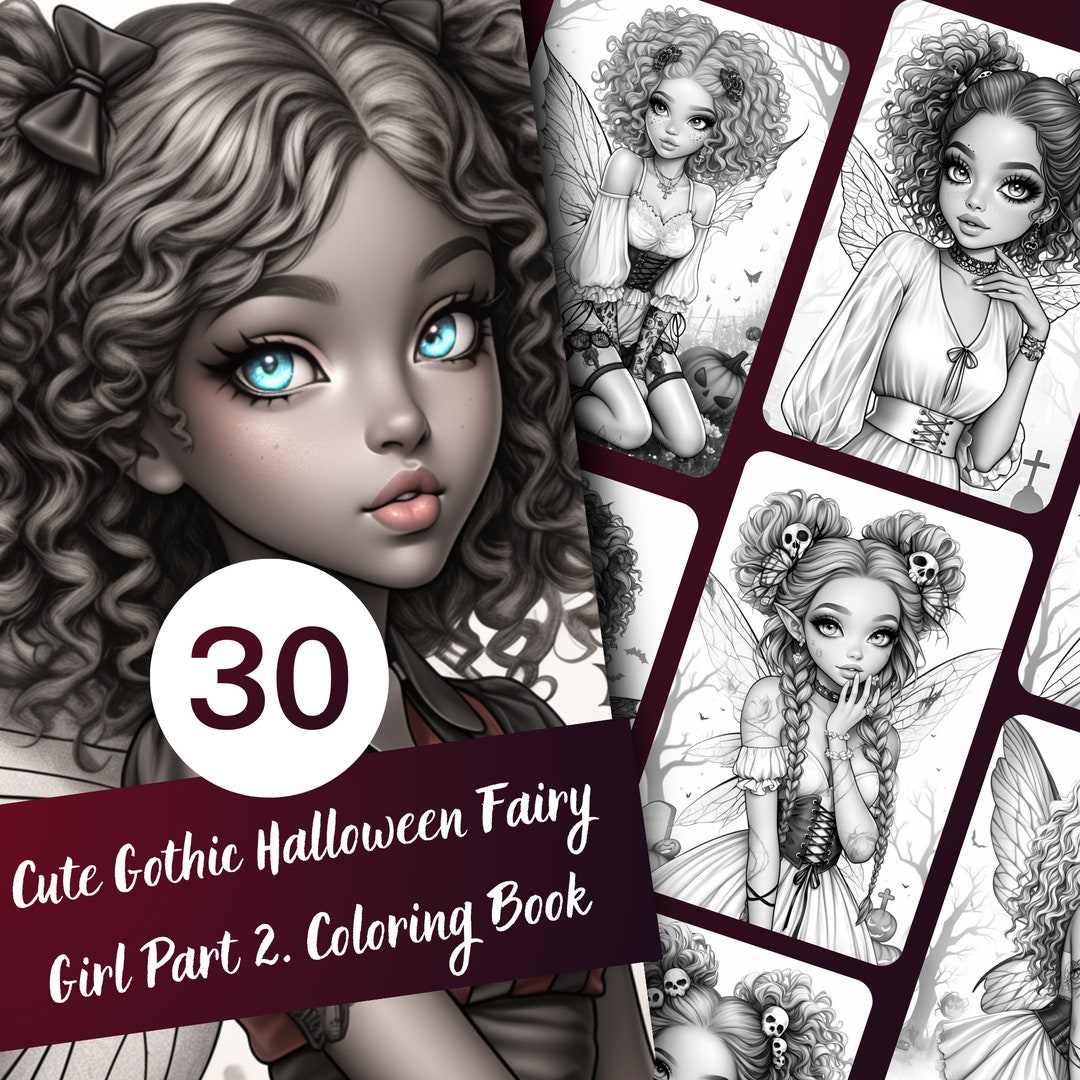 Gothic Halloween Fairy Girl Coloring Book for Adults and Teens, 30 ...