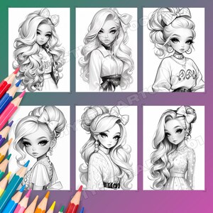 Cute Bow Girl Collection Coloring Book - 60 Page Grayscale Coloring ...