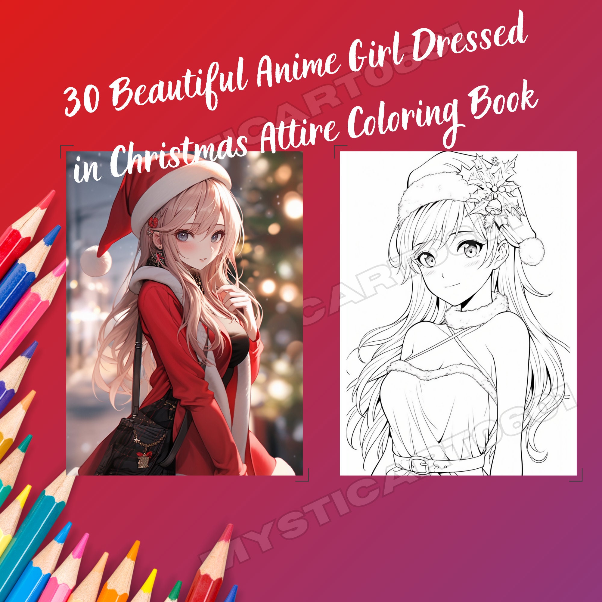 Christmas Anime Girl Collection Coloring Book, 90 Page Beautiful ...