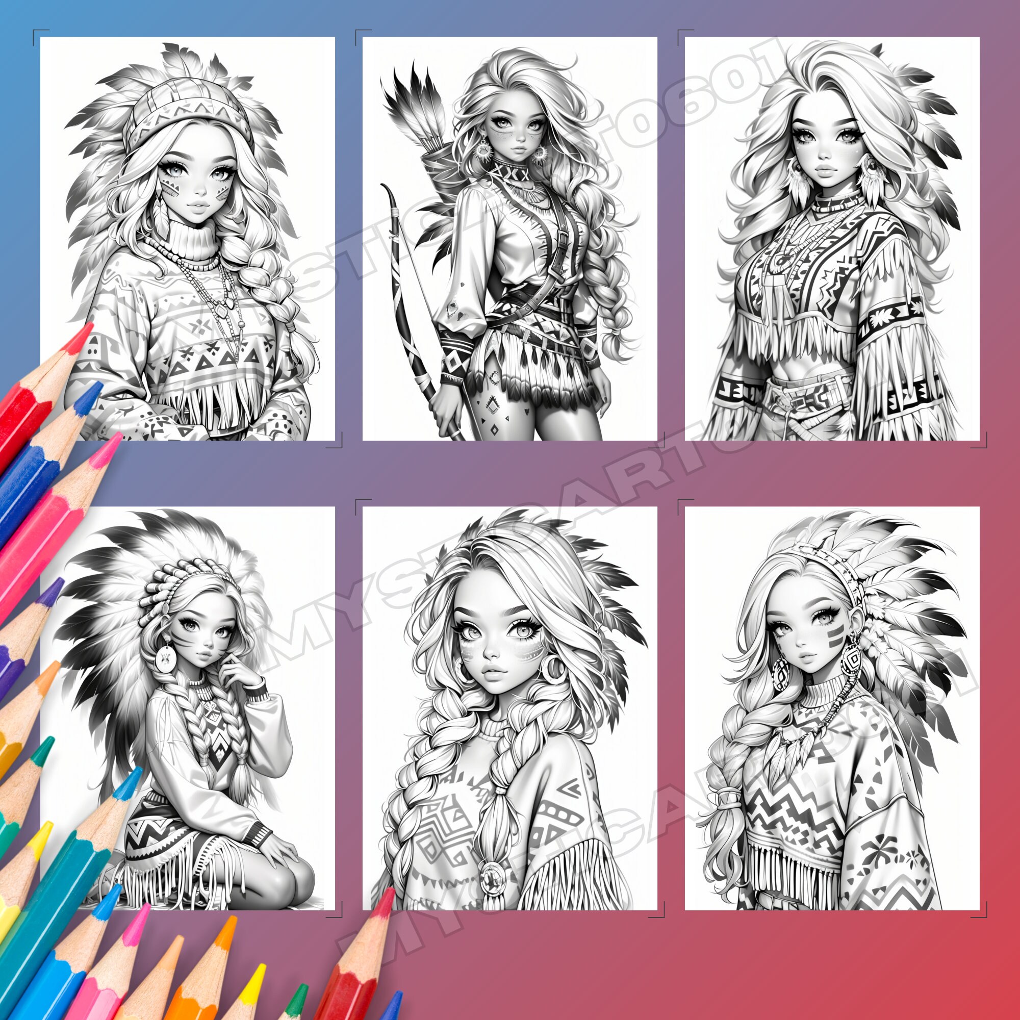 Cute Native American Girl Coloring Book, 30 Pages of Adorable Native ...