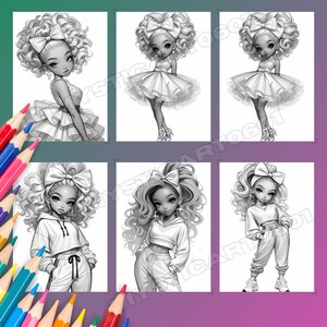 Cute Bow Girl Part 2. Coloring Book - 30 Page Grayscale Coloring Book ...