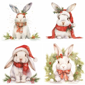 Watercolor Christmas Bunny Clipart,cute Bunny With Festive Decorations ...