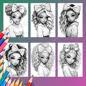 Cute Bow Girl Part 2. Coloring Book - 30 Page Grayscale Coloring Book ...