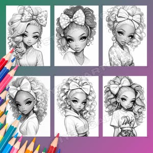 Cute Bow Girl Part 2. Coloring Book - 30 Page Grayscale Coloring Book ...