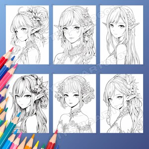 Anime Elf Girl Portraits Coloring Book – 30 Page Printable (PDF) - Etsy
