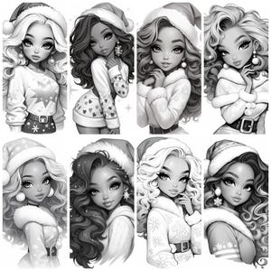 Cute Christmas Girls Collection Coloring Book - 60 Page Grayscale ...