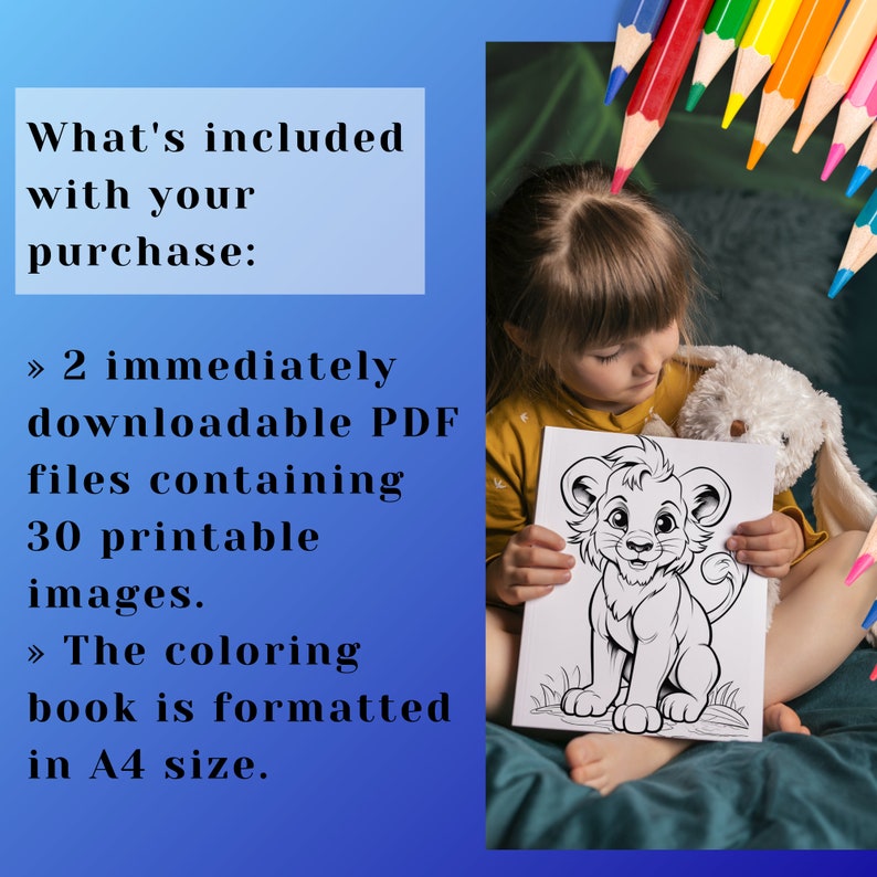 Baby Lion Coloring Book, 30 Page Printable PDF (instant Download) - Etsy