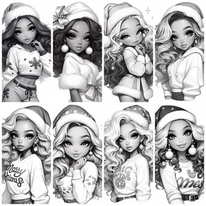 Cute Christmas Girls Collection Coloring Book - 60 Page Grayscale ...