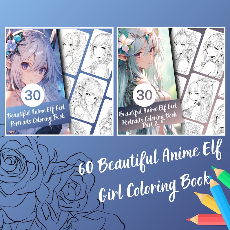 Beautiful Anime Elf Girl Portraits Collection Coloring Book, 60 Page ...