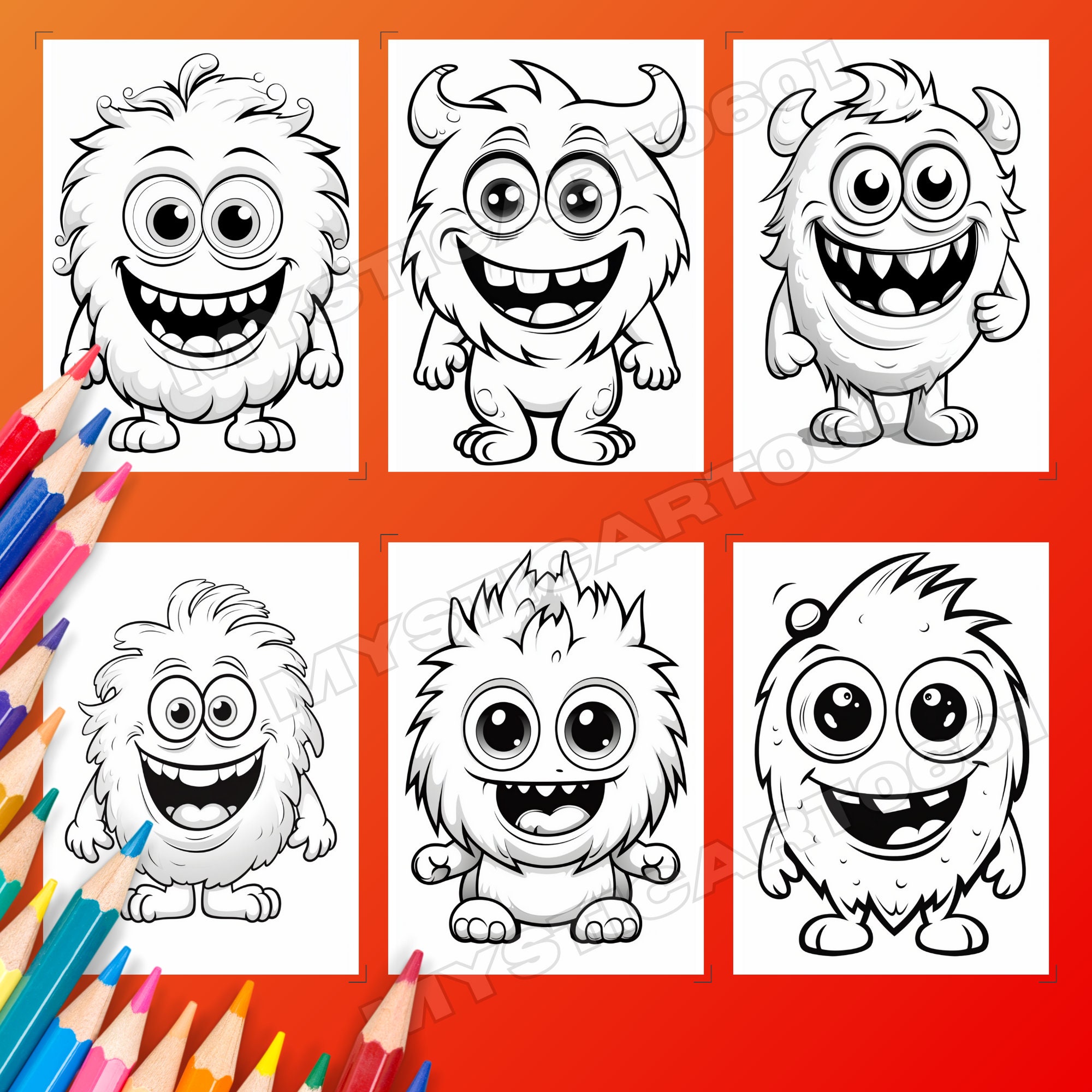 Cute Monster Coloring Book, 30 Pages of Adorable Playful Monsters ...